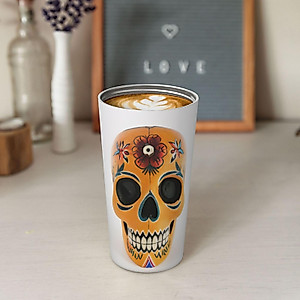 Insulated Coffee Mug Skull 17oz Double Wall Vacuum Stainless Steel Tumbler With Leak-Proof Lid And Handle, Cute Travel Thermos Mug For Cold Hot Drinks