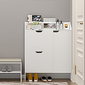 lesolar Shoe Cabinet with 2 Flip Drawers and Top Place Space, Freestanding Tipping Bucket Shoe Storage Cabinet, Shoe Rack Organizer for Entryway Hallway Bedroom Corridor Stairway, Write