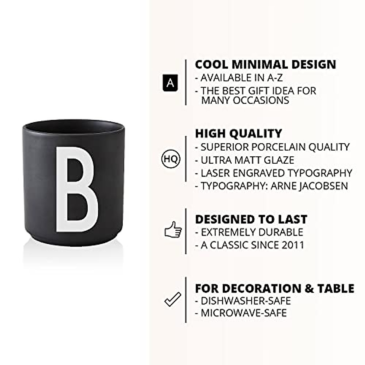 Design Letters Coffee Mug Initial A-Z | Monogram Coffee Mug for Men, Women 11 Oz | Porcelain Mugs Gifts for Women Wife Mom Friends | Thank You Gift for Daughter, Coworkers| Novelty Tea Cup, Black Mug