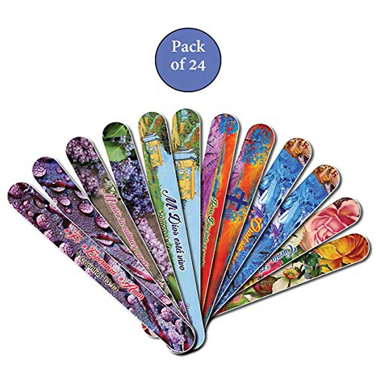 Spanish Christian Emery Board - Faith Hope Love (24-Pack) - 150/150 Grit Colorful Nail File - Nail Spa Party Favors Supplies - Stocking Stuffers Gift for Girls Women Kids Mom Girlfriend Christmas