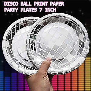 EaciTown 24 Pcs Disco Plates Disco Ball Paper Plates 70s Disco Party Favors Bachelorette Party Decor 7" (Mirror Surface)