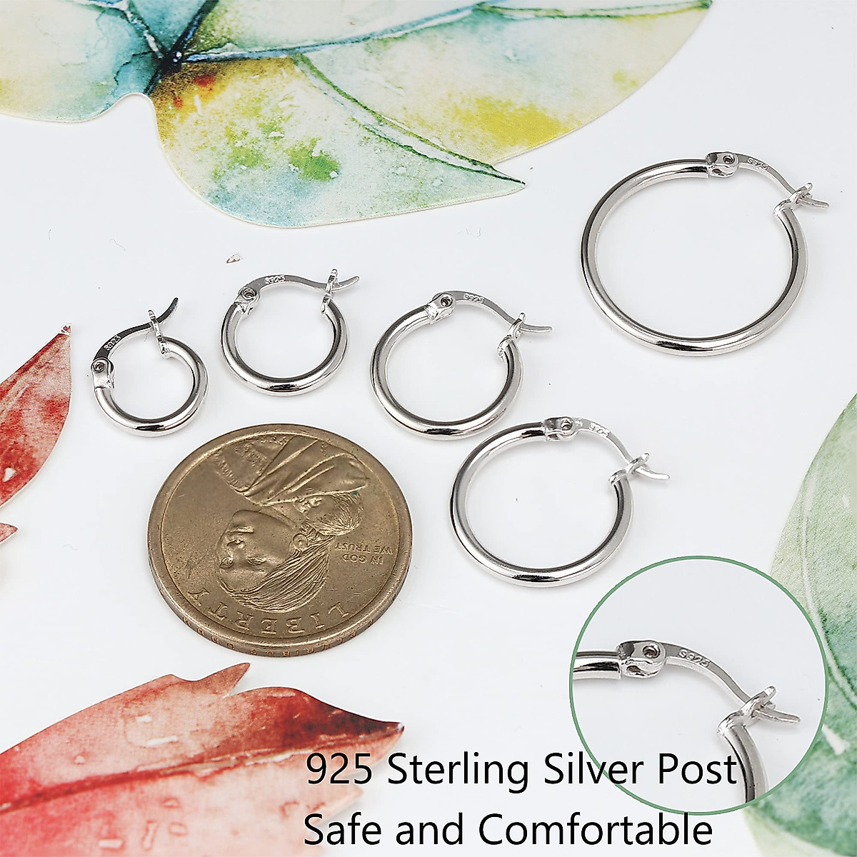 JOERICA 5 Pairs Small Hoop Earrings Set 925 Sterling Silver Post Clasp Hoop Earrings for Women Men 8mm, 10mm, 12mm, 15mm, 20mm