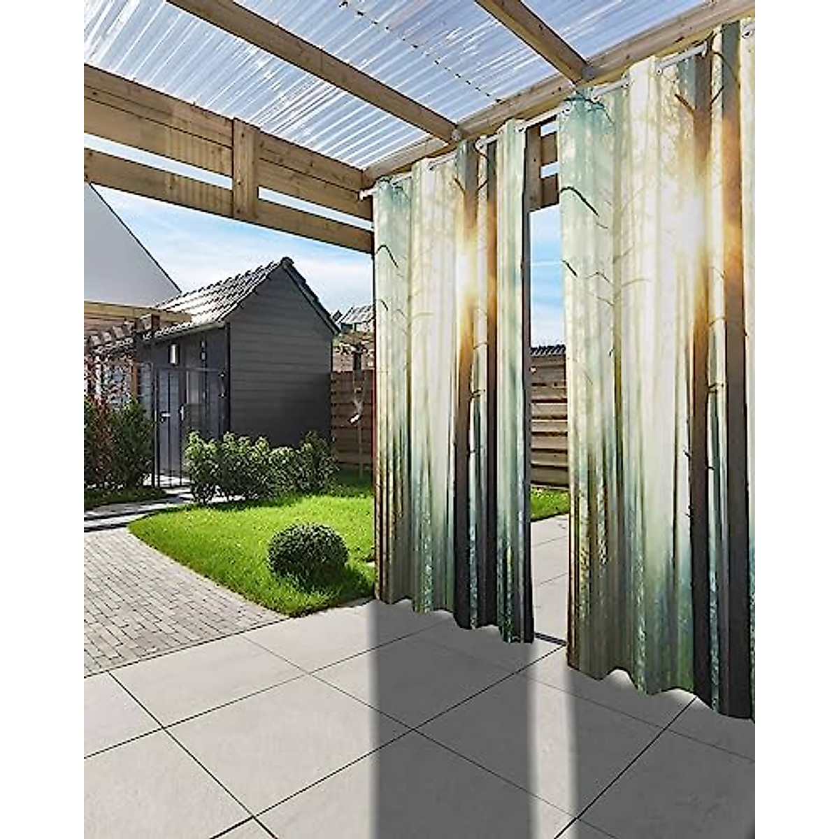 BABE MAPS Outdoor Curtains for Patio Mysterious Forest Under The Sun Waterproof Privacy Outside Curtains Grommet Top Pergola Curtains for Porch Cabana Gazebo 2 Panels, 52 x 108 inch