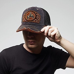 Trendy Apparel Shop Rodeo Leather Patch Trucker Snapback Ball Cap - Charcoal Black