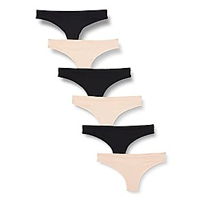 Amazon Essentials Women's Thong Underwear (Available in Plus Size), Pack of 6, Black/Petal, X-Small