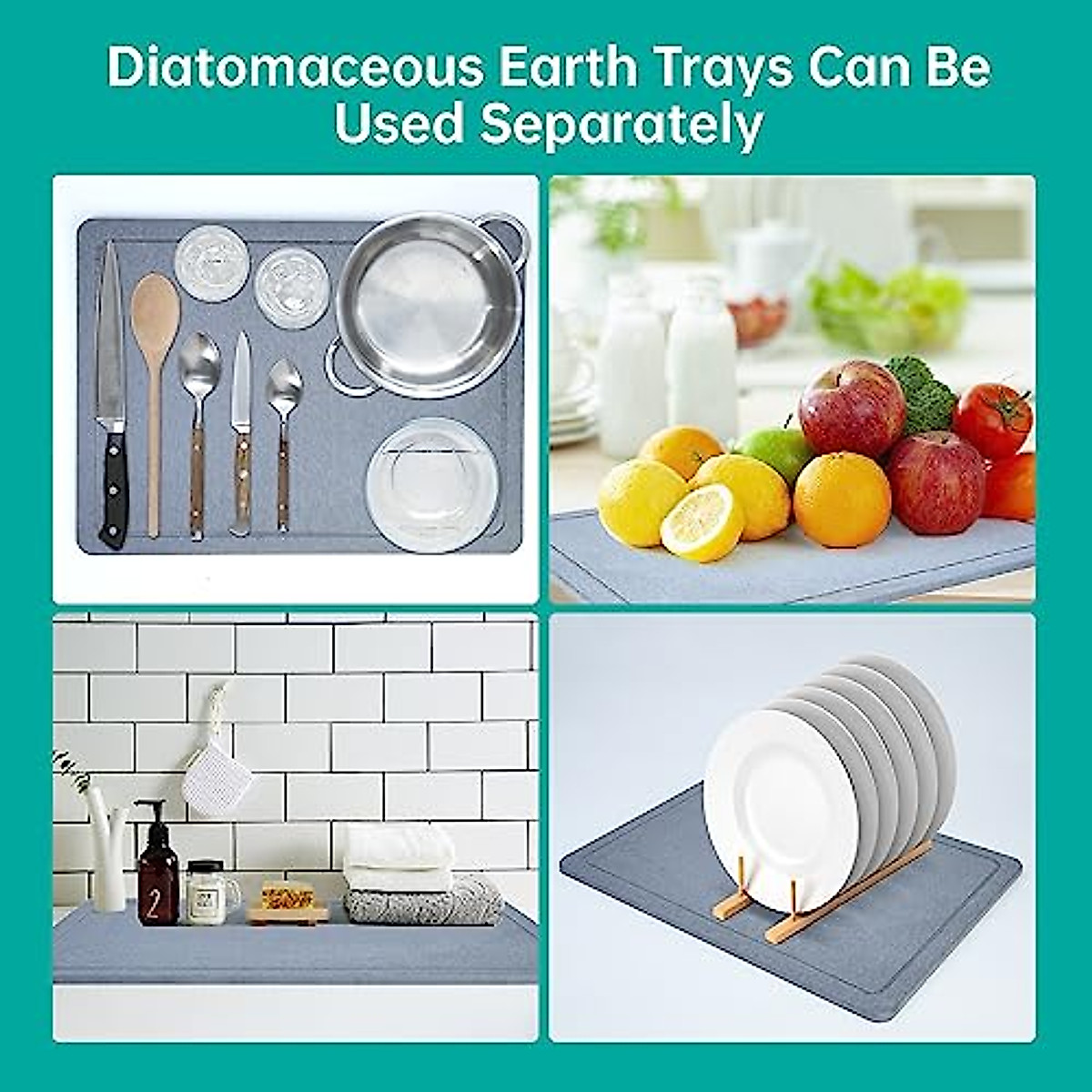 VABNEER Dish Drying Rack, Super Absorbent Quick Drying Dish Racks for Kitchen Counter, Dish Drainer with Diatomaceous Earth Tray