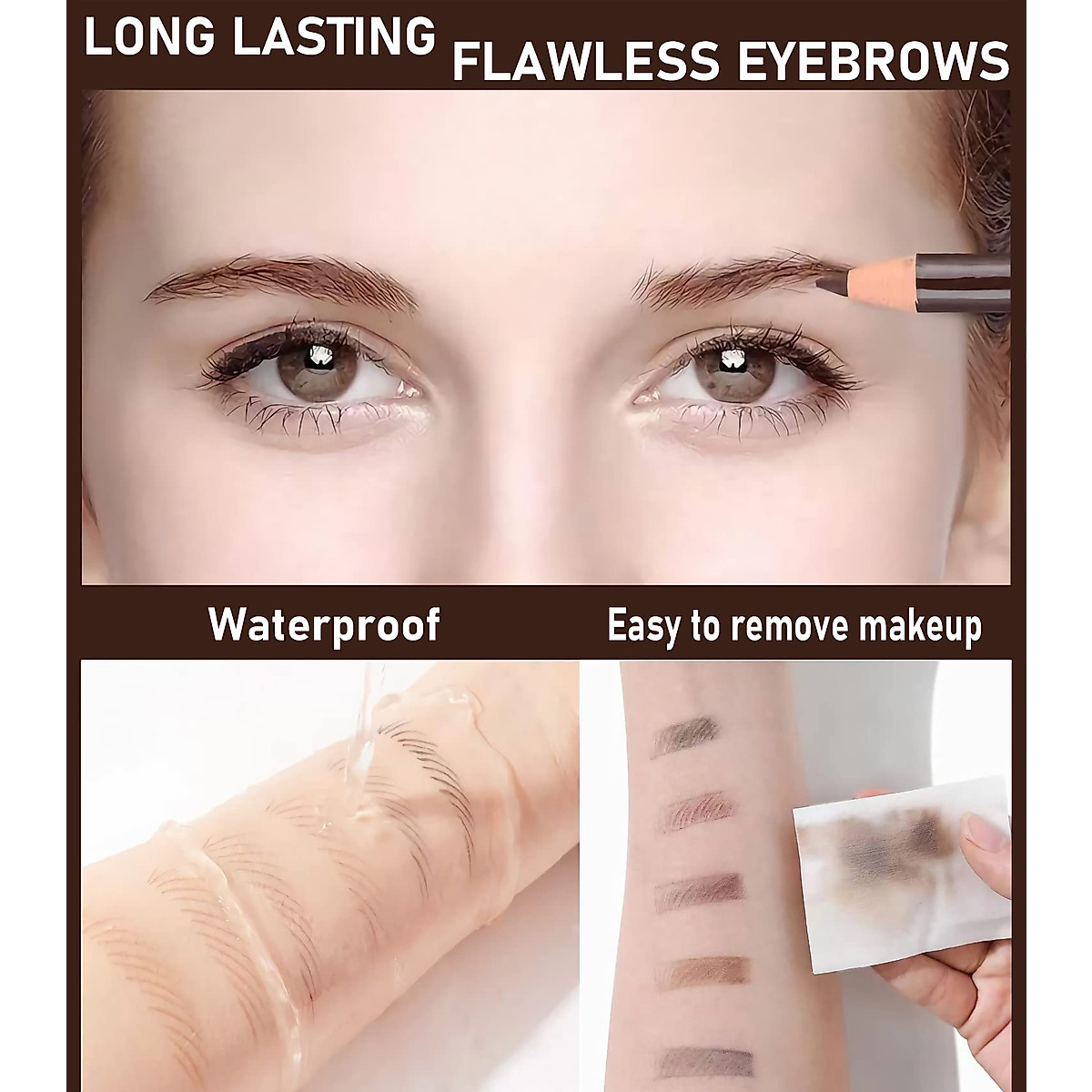 SUMEITANG 12 Pcs Pull Cord Peel-off Dark Brown Eyebrow Pencil，Wooden Hard-core Microblading Eye Brow Pencil For Marking, Filling And Outlining, waterproof and sweat-proof for Professionals & Beginners