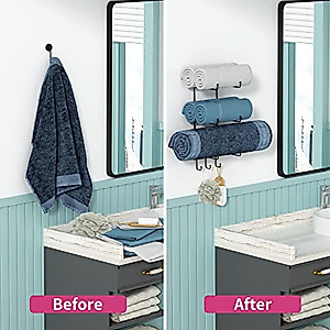 NPPLUS Largest Towel Rack for Bathroom, Towel Holder Wall Mounted with 3 Hooks for Hanging Towel Storage, Towel Organizer, Hand Towel Holder (Black)