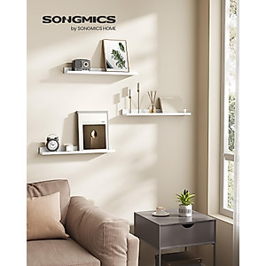 SONGMICS Floating Shelves, Set of 3 Wall Shelves, 23.6-Inch Wide, for Photo Frames and Trinkets, for Living Room, Home Office, Kitchen, Bathroom, White ULWS061W01