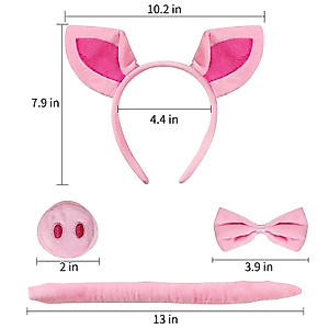 CASW Pig Costume Accessories Set Ears-Headband-Nose-Tail-Bow-Tie : Pig Costume Set for Kids - for Halloween Party, Carnival Dress up Play