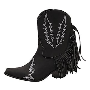 women boots cowgirl vintage fringed western cowboy solid slip on outdoor chunky heel booties shoes low heel side zipper brown cowgirl boots for women chelsea boots
