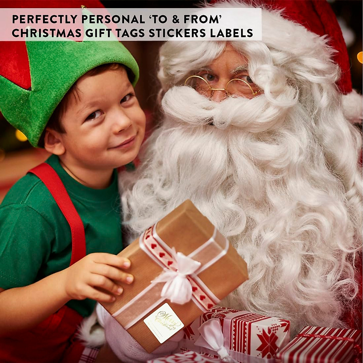 Andaz Press Christmas Collection, Square Gift Label Stickers, Stylized Merry Christmas to from, Metallic Gold Ink, 40-Pack Gold Christmas Tags Christmas Name Tags Stickers Christmas Sticker Tags