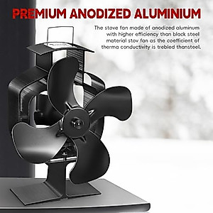KIAADSY Wood Stove Fan, 4Blades Fireplace Fan Heat Powered for Wood/Fireplace/Log Burner, Efficiently Circulate Warm Air, Silent Design Stove Fan
