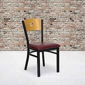 Flash Furniture HERCULES Series Black Circle Back Metal Restaurant Chair - Natural Wood Back, Burgundy Vinyl Seat