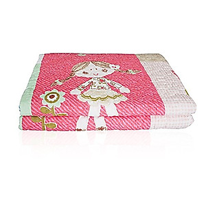 ABREEZE Cotton Coverlet Quilt Bedspread Girls Throw Blanket 43" X 51" Toddlers and Baby Quilt Nursery Bed Blanket Princess Rose Red Nursery Quilted Blanket