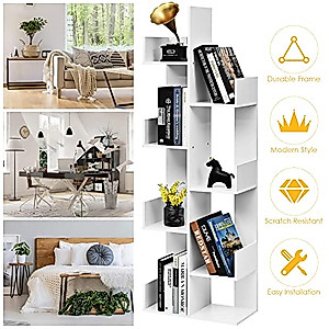 Tangkula 8 Shelf Bookshelf, Wood Bookcase with 8 Book Shelves, Free Standing Room Dividers, 57 x 20 x10 Inches, Display Storage Shelf for Books CDs Plants, Wooden Bookshelf for Home Office Decor