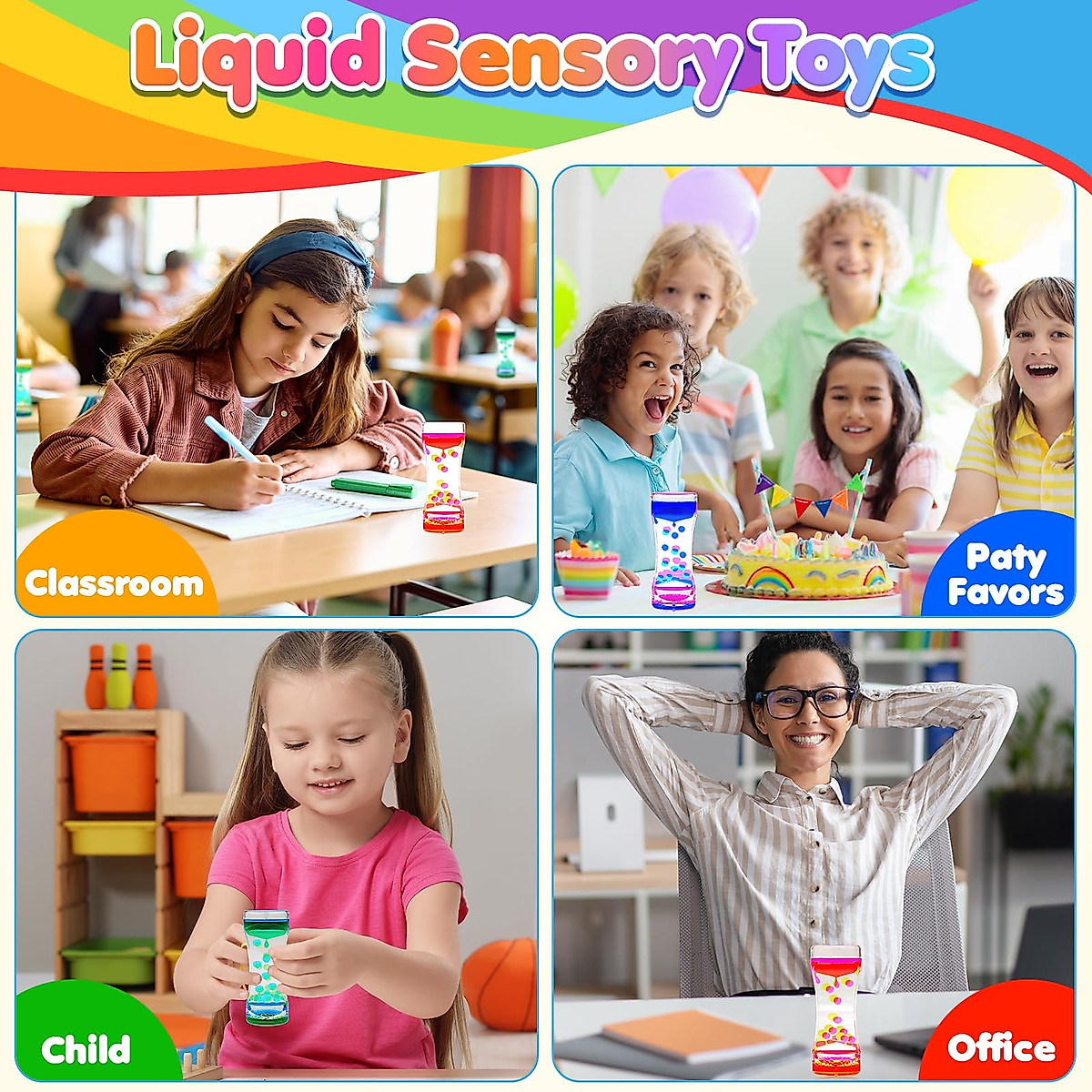 Liquid Timer - Sensory Toy for Relaxation, Liquid Motion Bubbler Timer with Floating Color Lava Lamp, 3-Pack Incredibly Effective Calming Stress Relief Hourglass Toy for Kids & Adults, Autism & ADHD