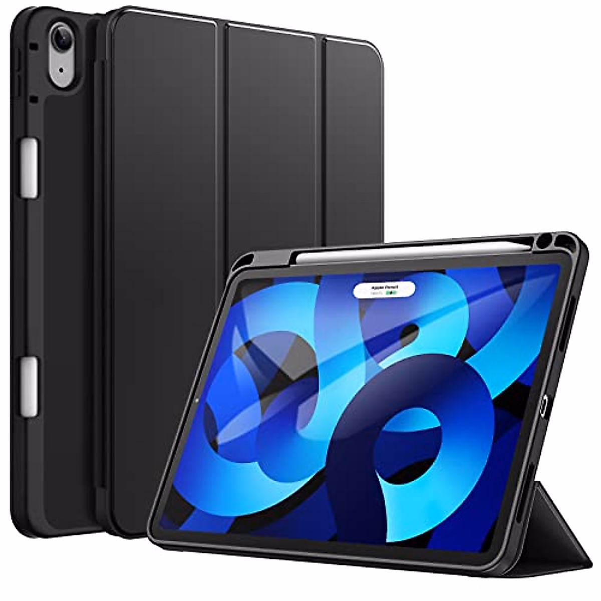 JETech Case for iPad Air 5/4 (2022/2020 5th/4th Generation 10.9-Inch) with Pencil Holder, Support 2nd Pencil Charging, Slim Tablet Cover with Soft TPU Back, Auto Wake/Sleep (Black)