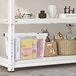 Morcte 4-Pack Clear Plastic Storage Box with Lid and Wheel, 32 L Plastic Storage Boxes