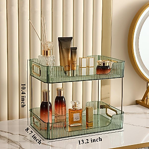 DEAMACE Bathroom Counter Organizer, Bathroom Counter Shelf, Makeup Organizer for Vanity, Bathroom Organizer for Skincare, Cosmetics, Perfumes, Lotions, Toiletries (Green)