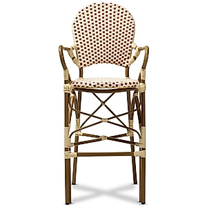 Baxton Studio Marguerite Classic French Indoor and Outdoor Beige and Red Bamboo Style Stackable Bistro Bar Stool