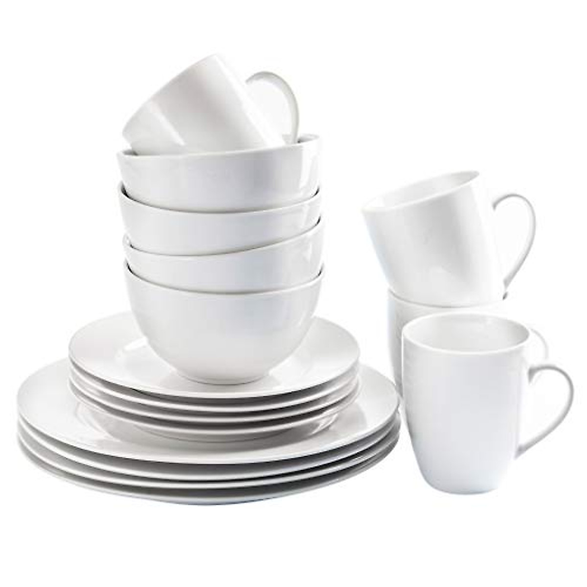 Gibson Home Back to Basics Dinnerware Sets, Round: Service for Four (16pcs), Classic Pearl