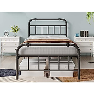 FSCHOS Twin-XL-Bed-Frames-with-Headboard & Footboard, 14 Inch High, Metal Platform XL-Twin-Bed-Frame, Premium Steel Heavy Duty Bed Frame No Box Spring Needed, Easy Assembly, Black