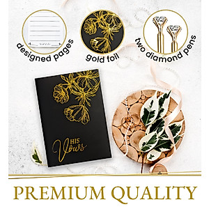 2 PCS Set of Vow Books - White and Black, His and Hers, with elegant Diamond Pens, The Perfect Bride and Groom Gift, for their Wedding Day