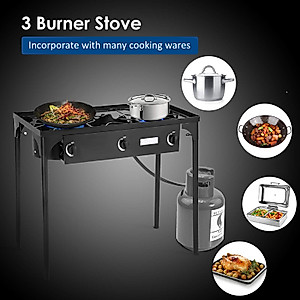 Happygrill Outdoor Camping Stove 3-Burner High Pressure Propane Gas Camp Stove with Detachable Legs