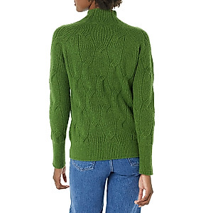 Amazon Essentials Women's Winter Sweater, Soft Touch Funnel Neck Cable Knit, Green, Medium