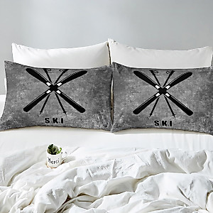 Ski Sheet Sets Twin Size Black Snowboard Grey Tie Dye Bedding Set 3Pcs for Kids Boys Girls Adult Room Decor Ski Sports Gaming Bed Sheet Skiing Lover Fashion Fitted + Flat Sheet,1 Pillowcase