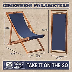 Beach Chair Lounge Chair 2 Set Outdoor Wooden Patio Beach Sling Chair Adjustable Portable Folding Chairs for Outside with Polyester Canvas Lounging Chair for Garden, Backyard, Poolside, Balcony(Blue)