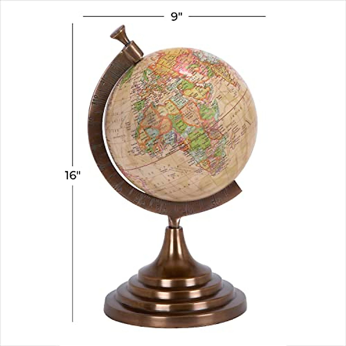 Deco 79 Aluminum Metal Globe, 9" x 8" x 16", Copper