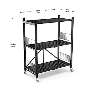 GLANDU 3-Shelf Collapsible/Foldable Heavy Duty Shelving Unit, Steel Organizer Wire Rack with Wheels, Rolling Cart, Home Kitchen Laundry Closet Storage(3-Tier)