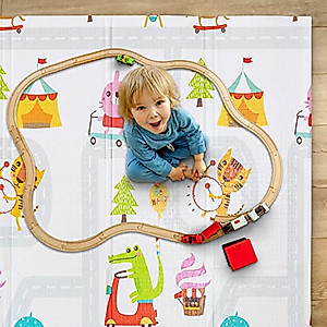 Bammax X-Large Waterproof Foam Padded Baby Play Mat | Reversible & Foldable | Safe & Thick Baby Foam Play Mat | 70" x 78" | Use as Baby Crawling Mat or Kids Play Mat for Floor | Includes Travel Bag