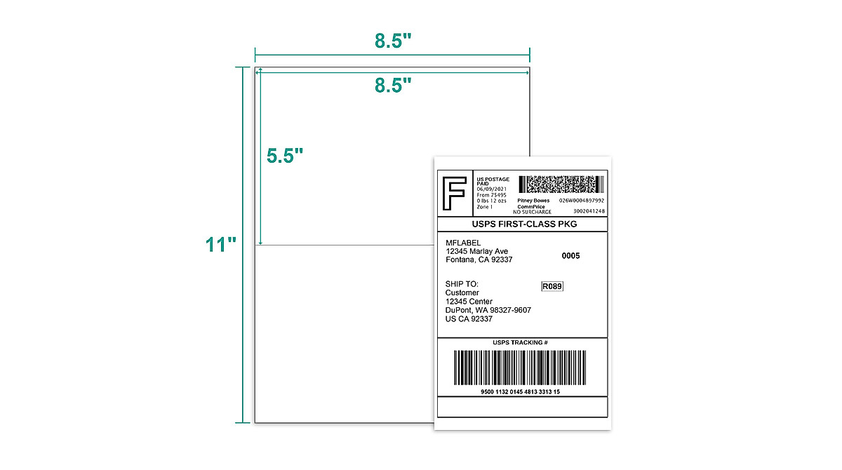 MFLABEL Half Sheet Shipping Labels for Laser/Inkjet - 200 Ct