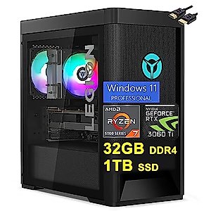 Lenovo Legion Tower 5 Gaming Desktop | AMD 8-core Ryzen 7 5700G Processor (>i7-10700) | 32GB DDR4 1TB SSD | Nvidia GeForce RTX 3060 Ti 8GB Graphic | USB-C DisplayPort RGB Win11Pro Black + HDMI Cable
