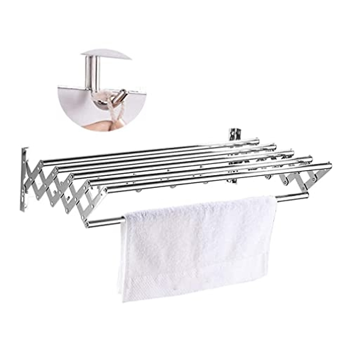 XMCX Foldable Clothes Drying Rack Wall Mounted 5 Rails Dryer Retractable Airer Bathroom Towel Rail Hooks Washing Cloth Line Stainless Steel Extendable Easy Storage (Size : 40cm)