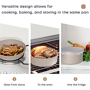 Caannasweis Detachable Nonstick Cookware Set - Stackable Induction Pots and Pans With Removable Handles, Dishwasher Safe - For RV Camping, Oven and Stovetop Use, 5 Pieces (Brown)