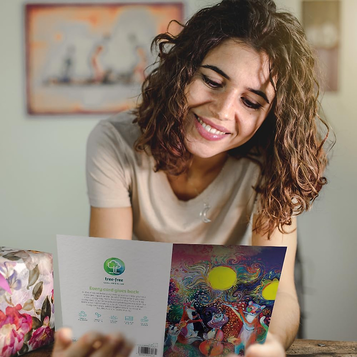 Tree-Free Greetings - Birthday Cards - Artful Designs - 1 Card + Matching Envelopes - Made in USA - 100% Recycled Paper - 5"x7" - Animal Serenade (GO61532)