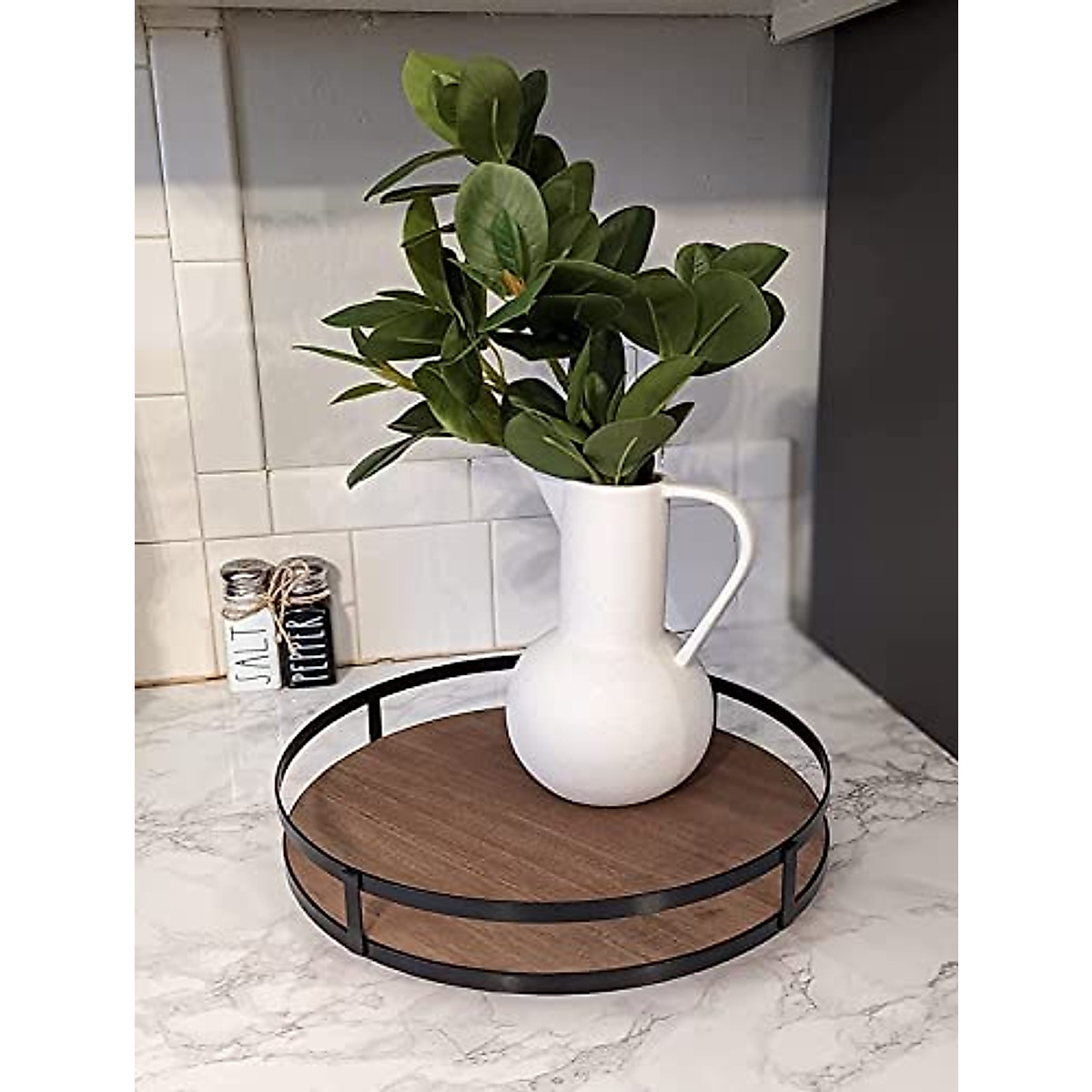 12" Wood Lazy Susan,Wooden Lazy Susan Organizer Display Stand,Turntable 360 Degrees Rotating Table Decor,Round Lazy Susan for Countertop Cabinet or Dining Table,Farmhouse Table Decor.(Brown)