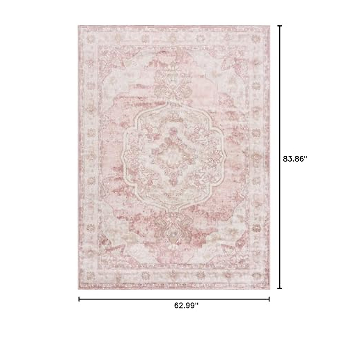 BoutiqueRugs Blush & Light Pink Collection Kandos Bohemian Oriental Medallion Area Rug - Traditional Floral Carpet for Living Room, Bedroom - Blush, Dusty Pink, Cream - 5'3" x 7' (5x7 Area Rug)