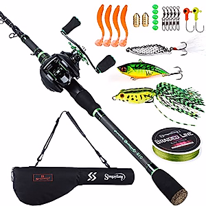 Sougayilang Baitcasting Travel Fishing Rod Reel Combos Baitcasting Fishing Reel-Telescopic Carbon Fishing Pole with Carrier Case