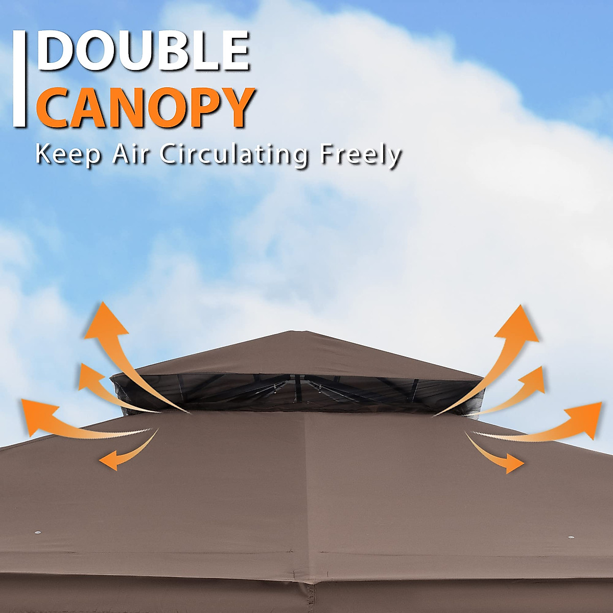 BACKYADOOR 10'X12' Gazebo, Outdoor Gazebo with Mosquito Netting, Patio Gazebo with Ventilation Double Roof for Patio, Deck, Garden (Dark Brown)