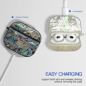 Tucana Mother of Pearl Airpods 3 Case for Women and Girls, Cover with Natural Mother-of -Pearl Shell Bling Glitter Hard Case Compatible with Apple Airpods 3 Charging Case (Black Shell)