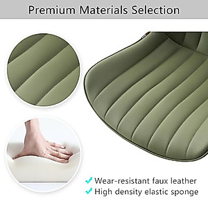 YOUNIKE Green Ergonomic Home Office Desk Chair with Wheels Comfy Armless Criss Cross Chair with Adjustable Back Modern Leather Upholstered Swivel Vanity Chair Small Cute Rolling Task Chair Women Olive