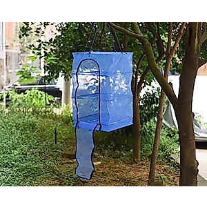Drying Rack 4 Layers Folding Fish Mesh, Vegetable Fish Dish Screen Hanging Foldable Drying Mesh Storage Bag Blue (4 Layers)