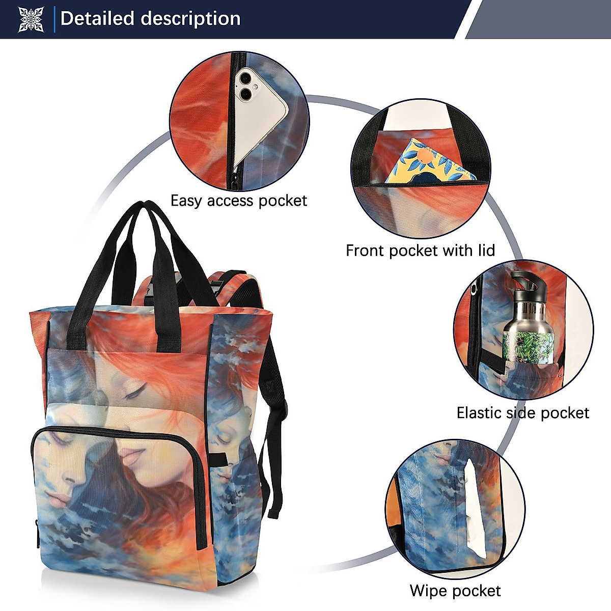 xigua Fire and Ice Fairy Diaper Bag Backpack Multi Function Baby Changing Bags Waterproof Large Capacity Travel Back Pack for Mom Dad