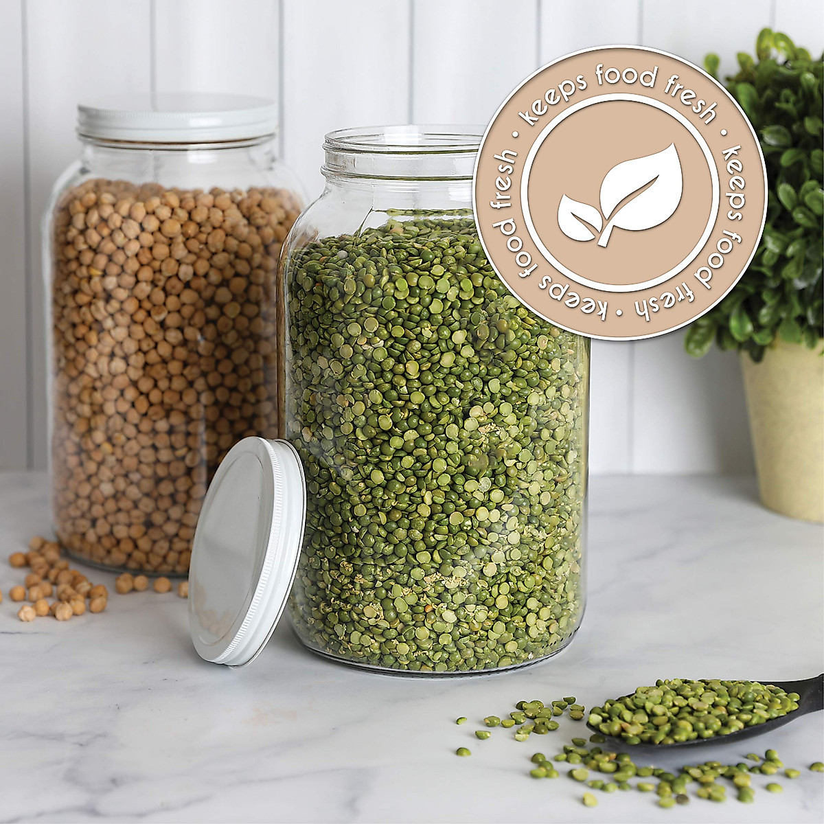 kitchentoolz 1 Gallon Glass Jar with Lid - Large Mason Jar Wide Mouth- Pickling, Storing, Brewing and Fermenting