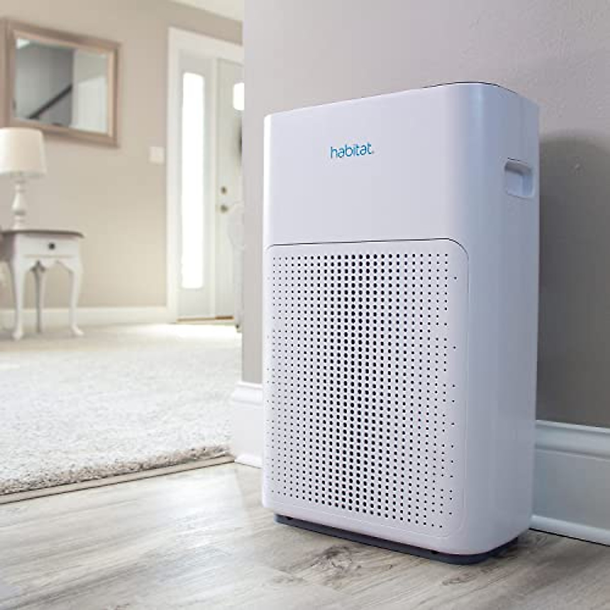 Habitat Medium Room Air Purifier with HEPA 13 Activated Carbon Filtration System, Real-Time Air Quality Monitor and Alert, Whisper Quiet Fan with Three Speeds, Filter Replacement Reminder, White